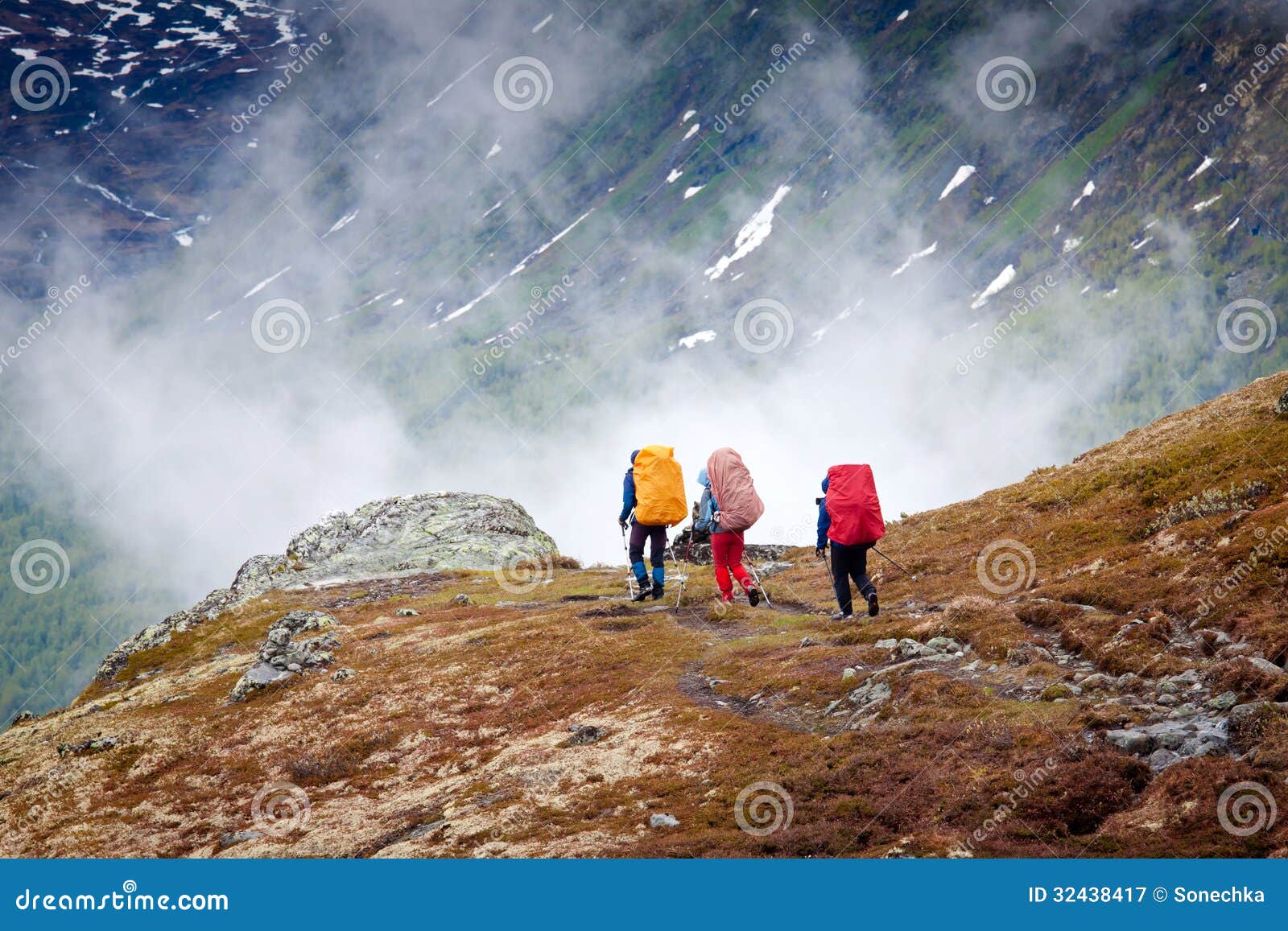 Group of Hikers in the Mountains Stock Image - Image of climbing ...