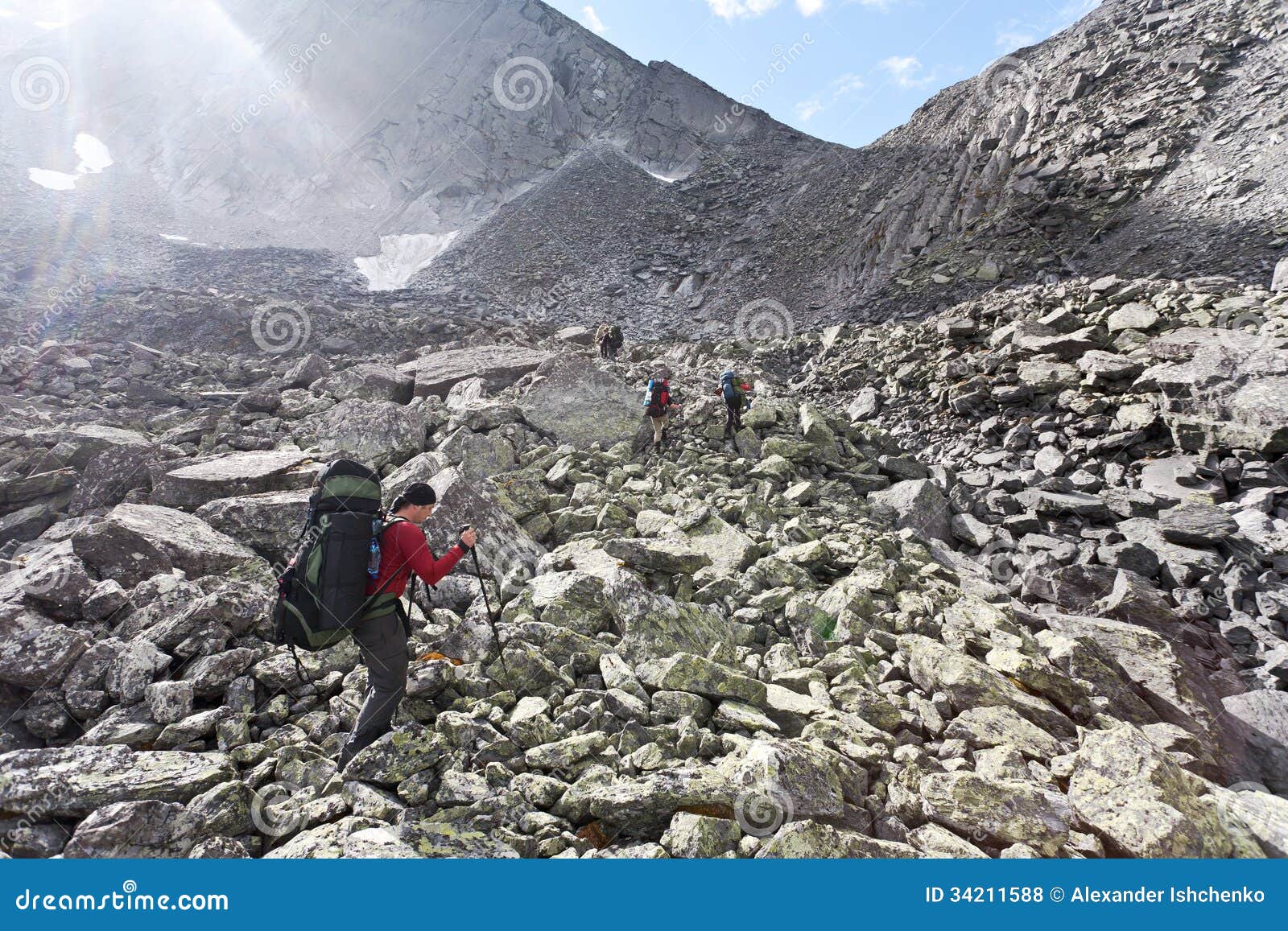 Group of hikers. stock photo. Image of snow, meadow, travel - 34211588