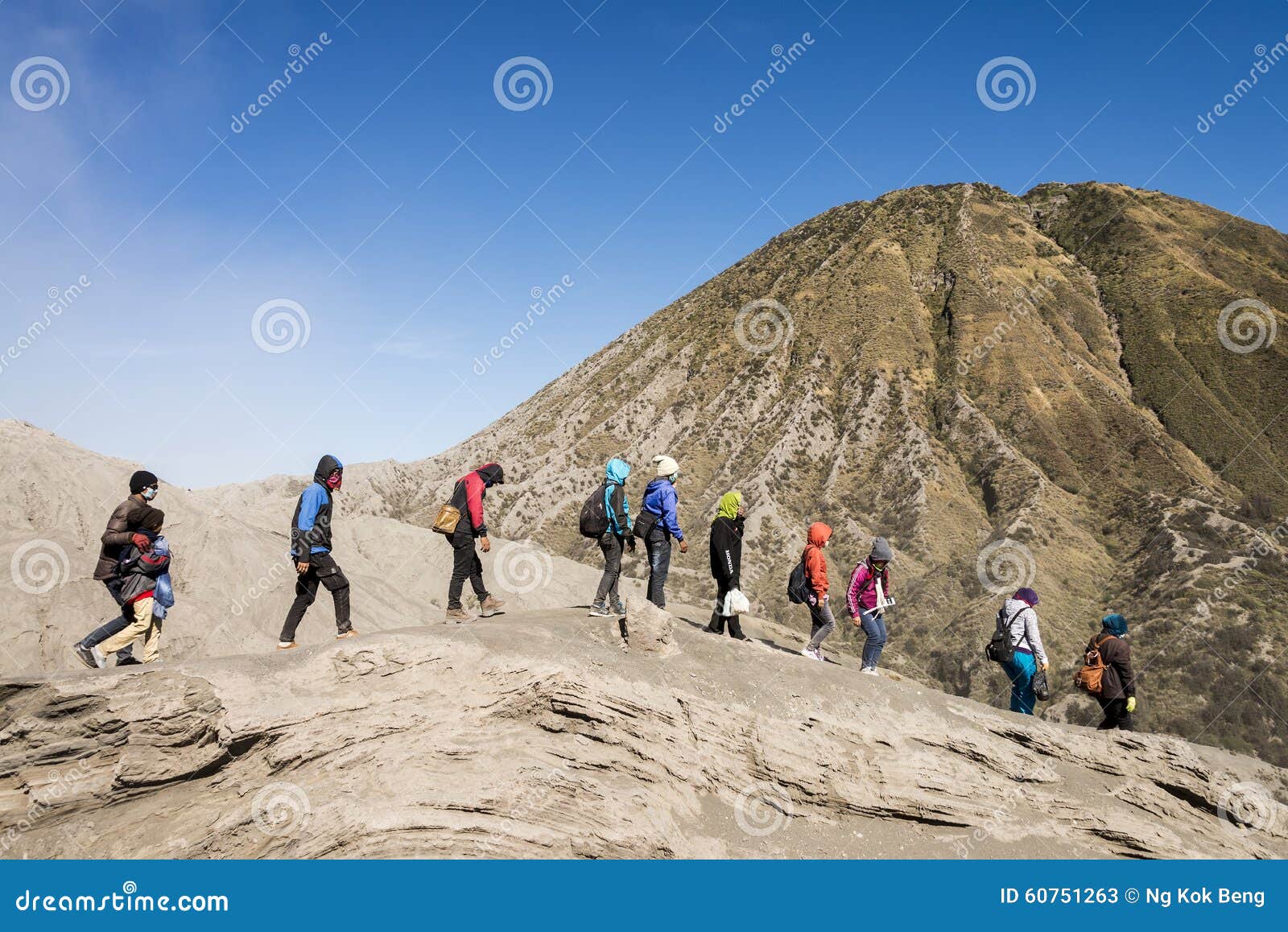 Group of Hikers Walk in Line on Mountain Slope Editorial Stock Photo ...
