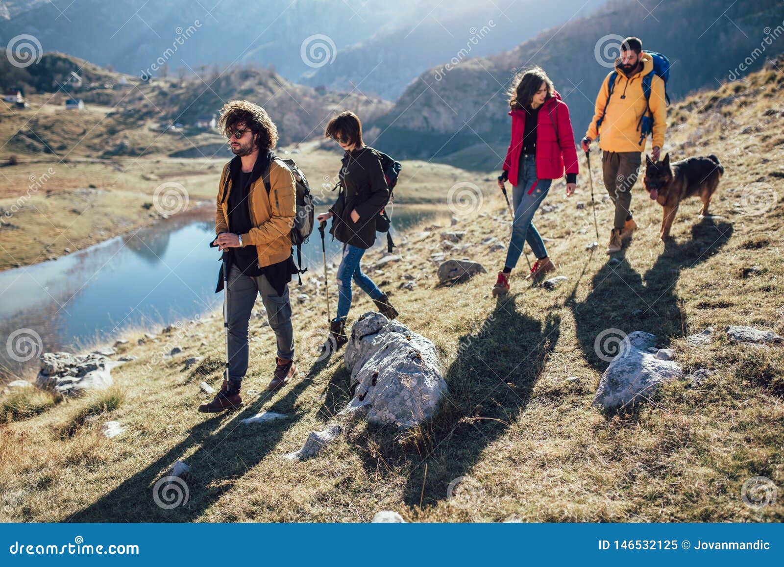 Hikers Walking on a Mountain at Autumn Day Stock Image - Image of ...