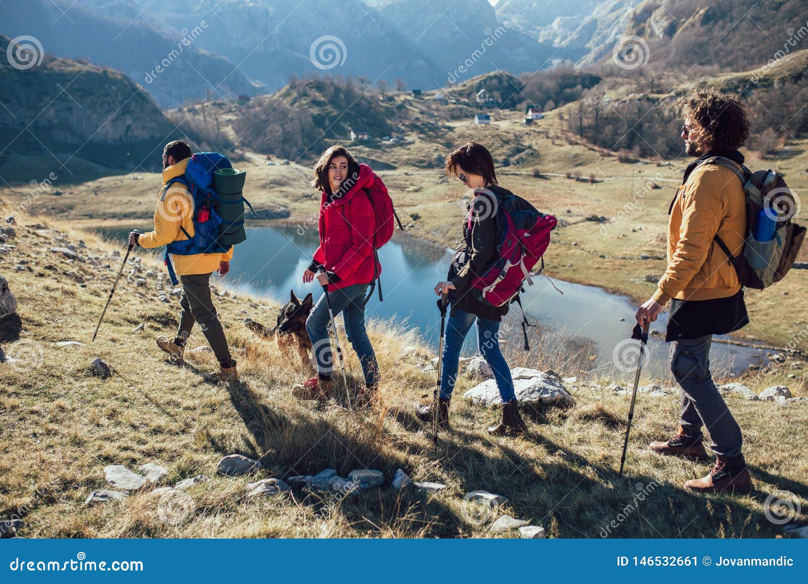 Hikers Walking on a Mountain at Autumn Day Stock Image - Image of fall ...