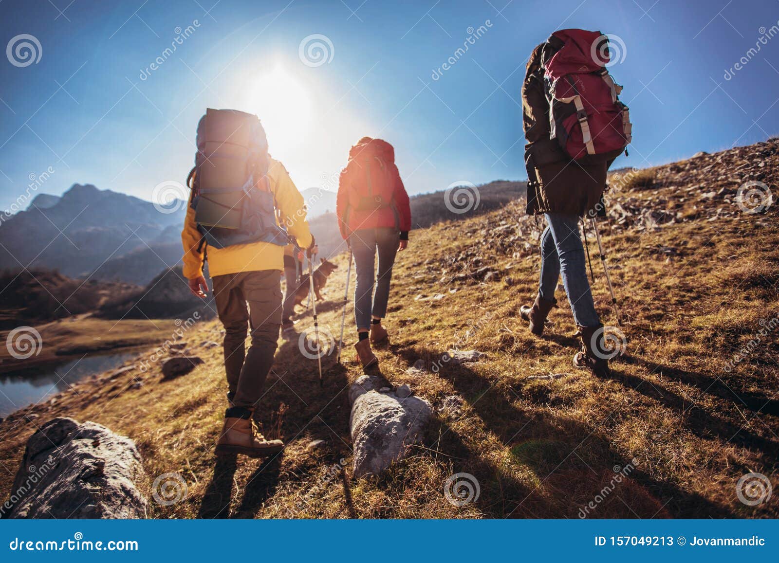 Hikers Walking on a Mountain at Autumn Day Stock Image - Image of fall ...