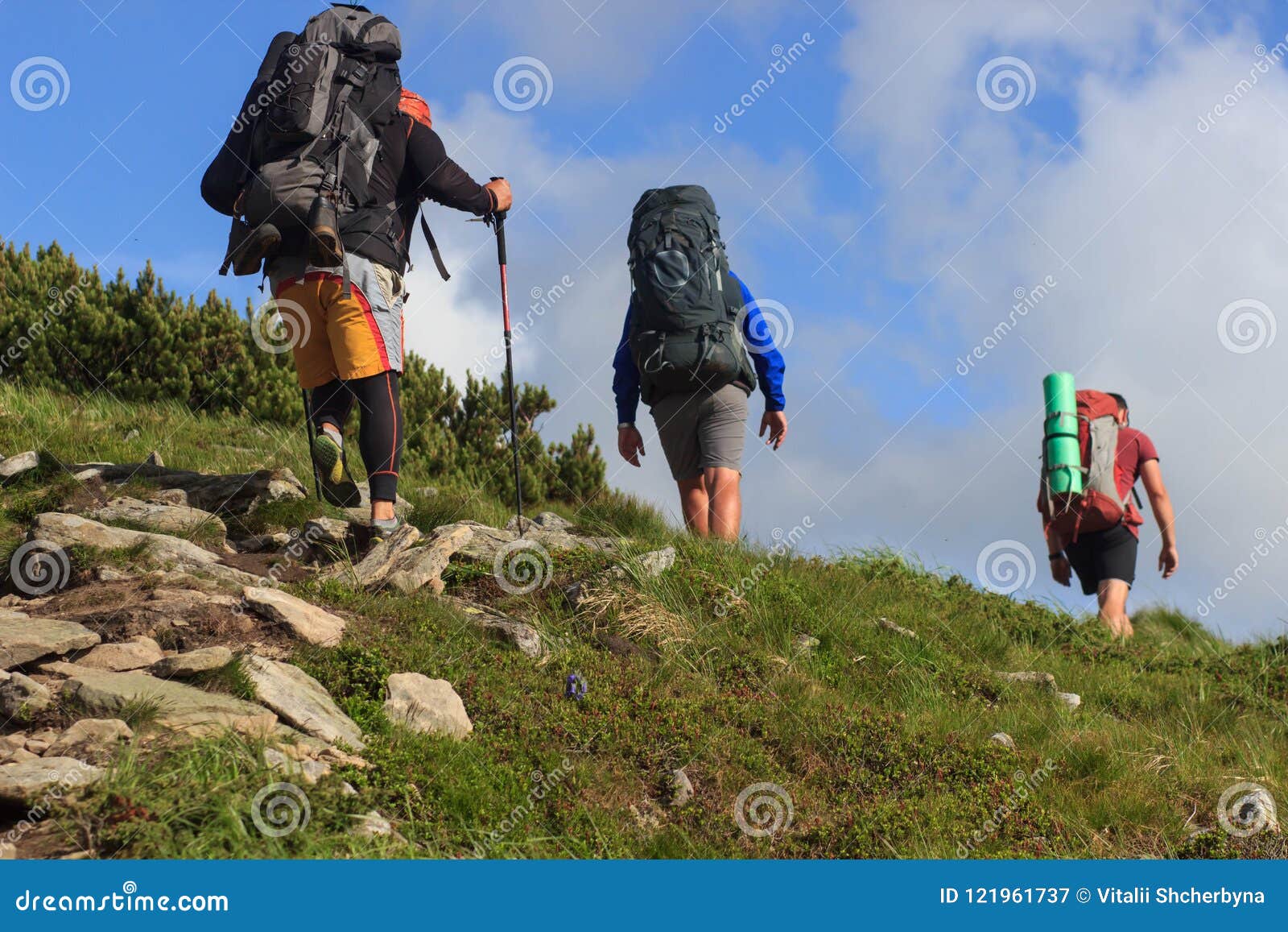 Group of Hikers Walking in Mountains. Stock Image - Image of rock ...
