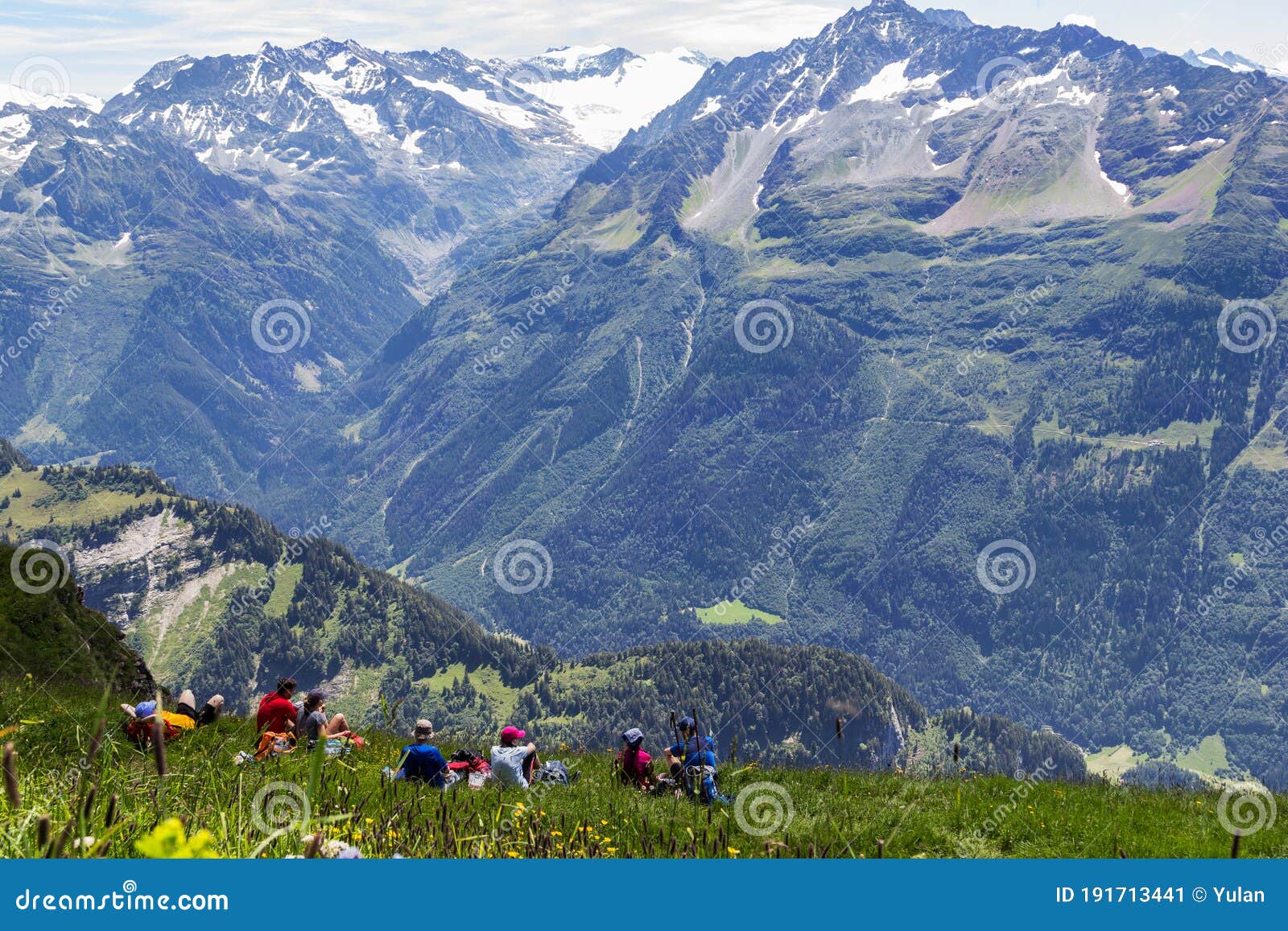Group of Hiking People Taking Rest on the Top of Mountain Editorial ...