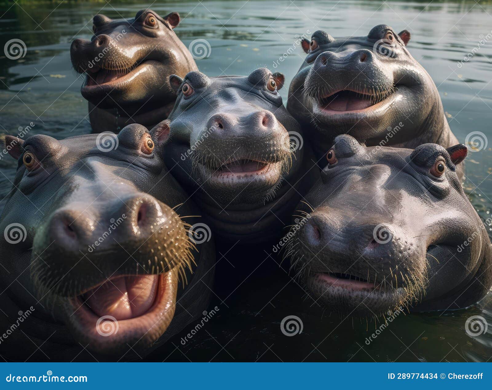 A group of hippos stock illustration. Illustration of mouth - 289774434