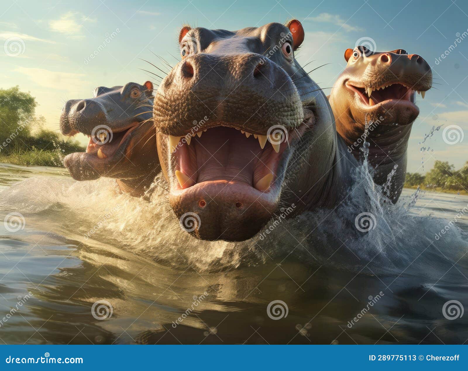 A group of hippos stock illustration. Illustration of funny - 289775113