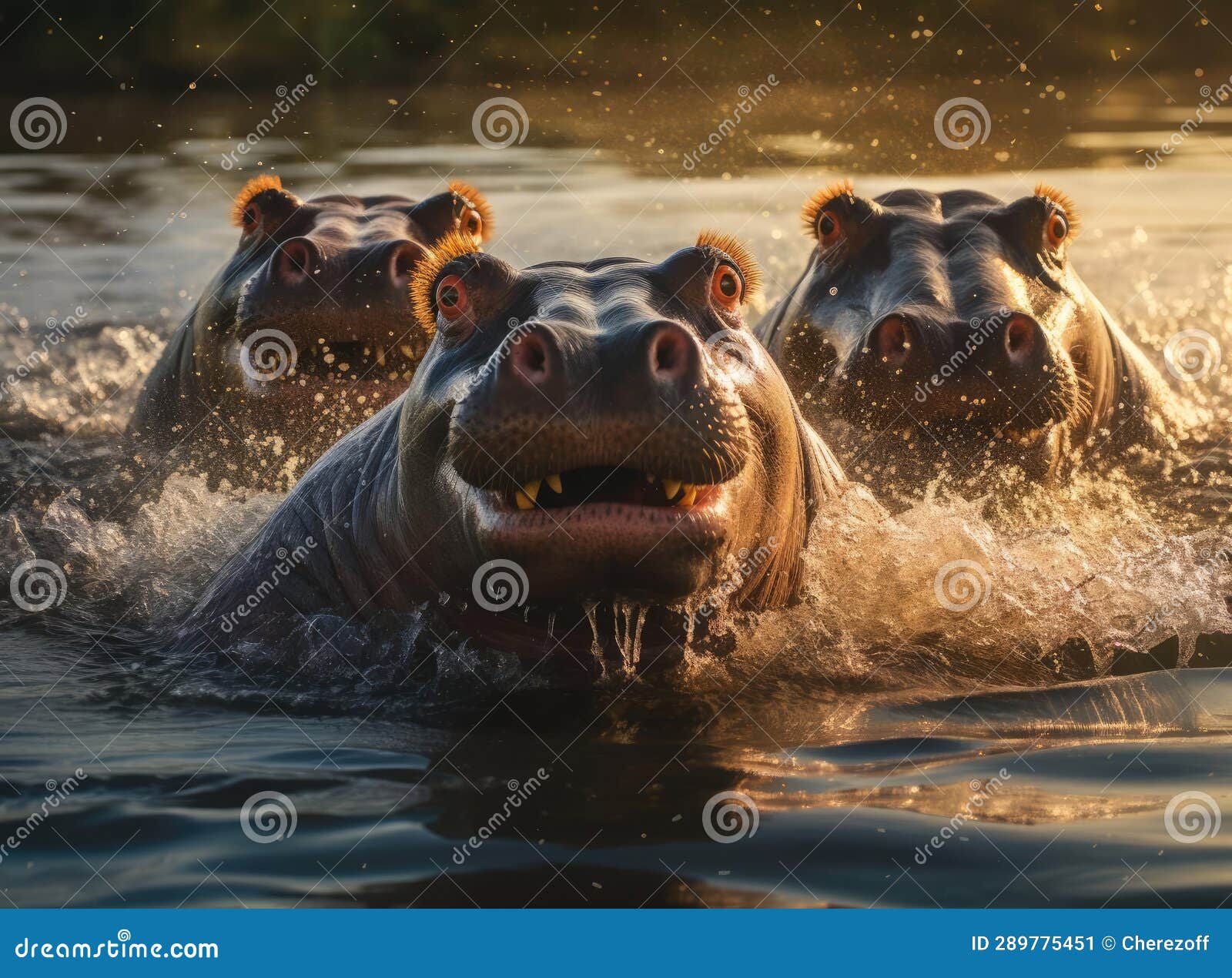 A group of hippos stock illustration. Illustration of grass - 289775451