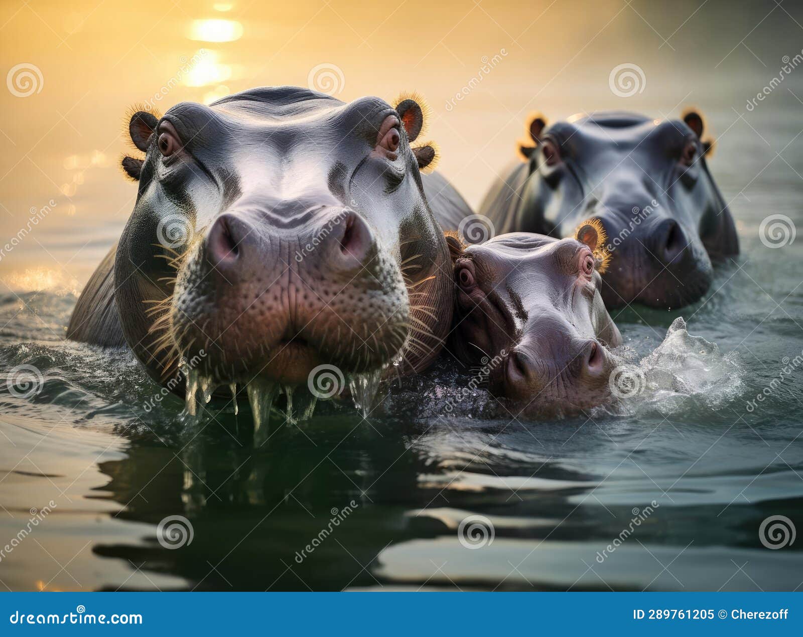 A group of hippos stock illustration. Illustration of graphic - 289761205