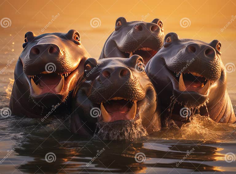 A group of hippos stock illustration. Illustration of wilderness ...