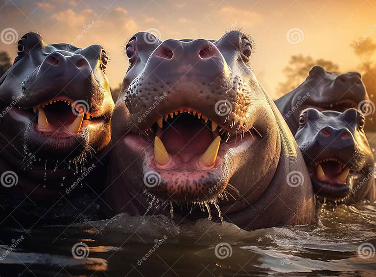 A group of hippos stock photo. Image of animals, africa - 289771774
