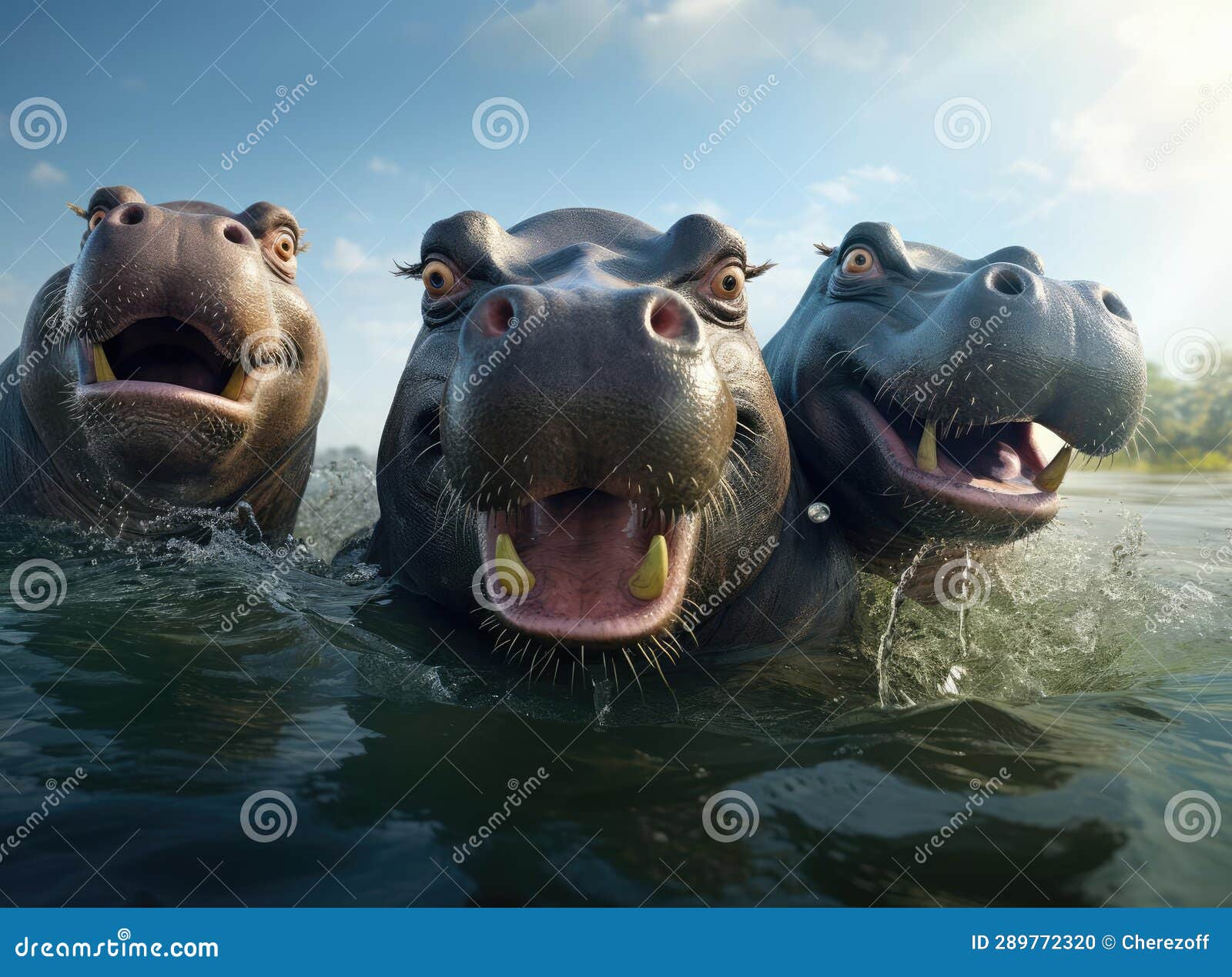 A group of hippos stock photo. Image of design, funny - 289772320