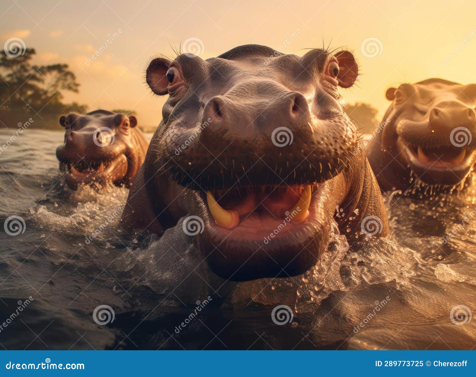 A group of hippos stock image. Image of safari, design - 289773725