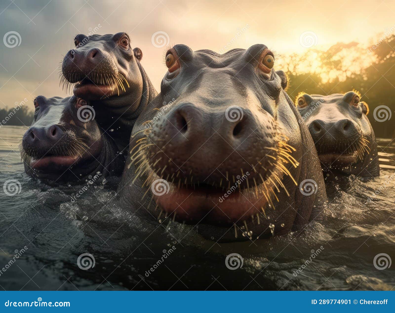A group of hippos stock image. Image of tourism, animals - 289774901