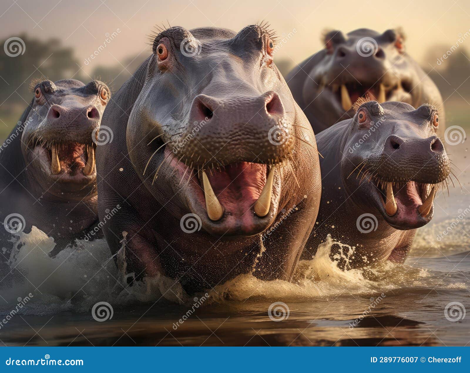 A group of hippos stock image. Image of cartoon, cute - 289776007
