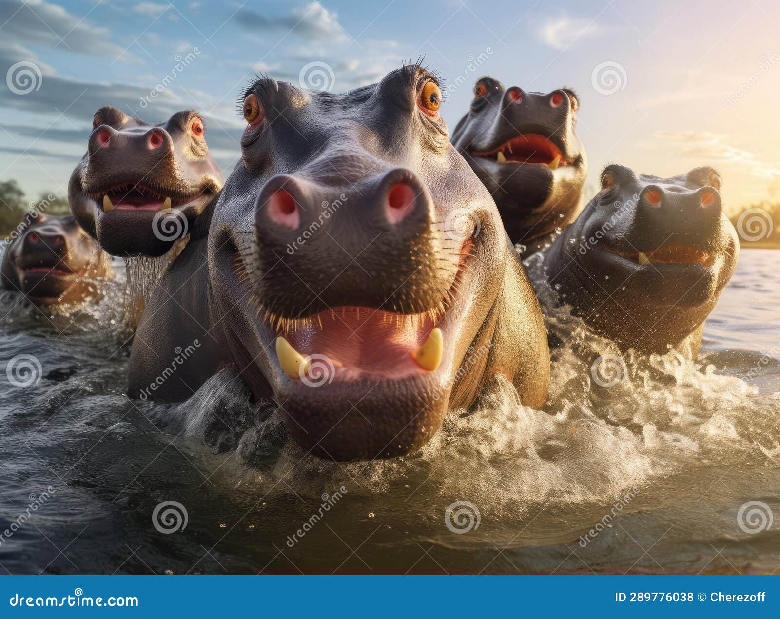 A group of hippos stock illustration. Illustration of tourism - 289776038