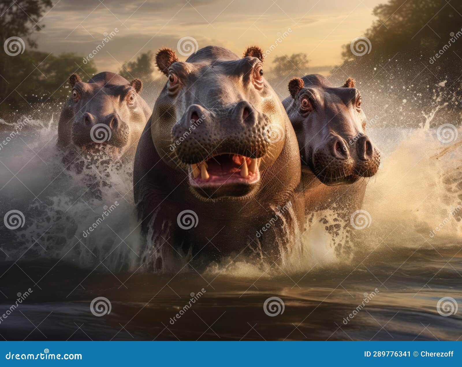 A group of hippos stock image. Image of travel, graphic - 289776341