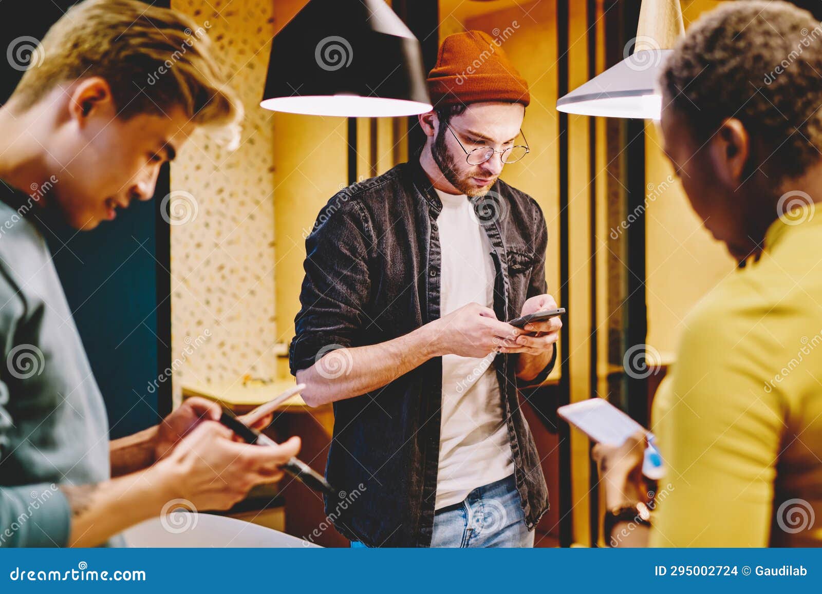 Group of Hipsters Ignore Real Communication Using Mobile Phones for ...