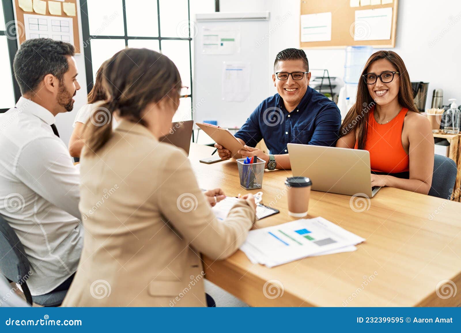 Group of Hispanic Business Workers Smiling Happy Working at the Office ...