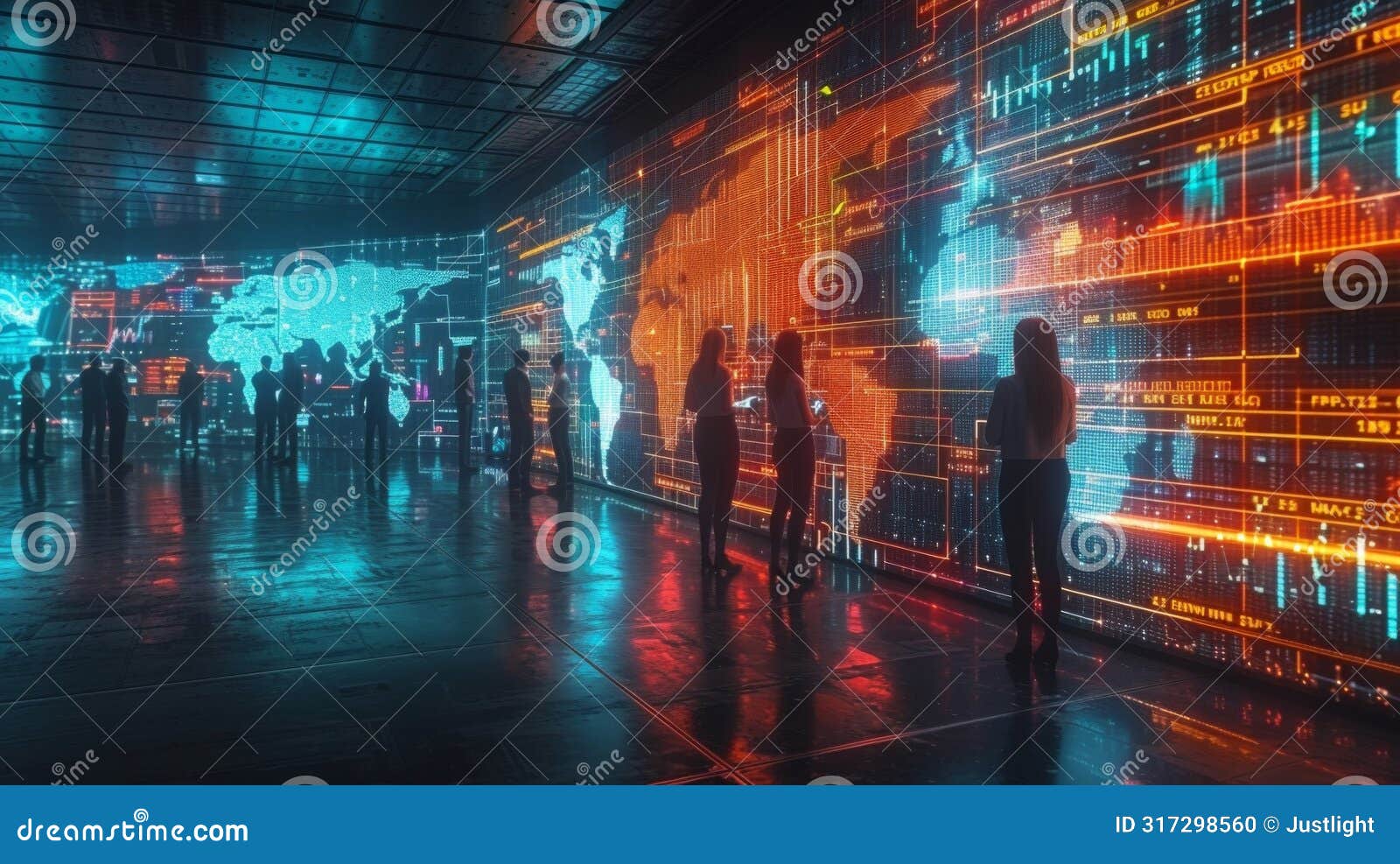A Group of Holographic Figures are Shown Interacting with a Virtual ...