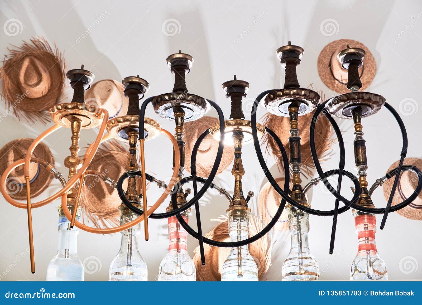 Group of hookahs stock image. Image of leisure, equipment - 135851783