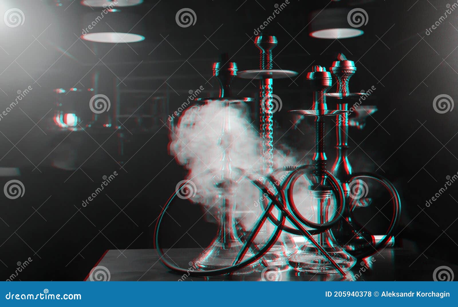 Group of Hookahs on the Table in a Restaurant Stock Photo - Image of ...