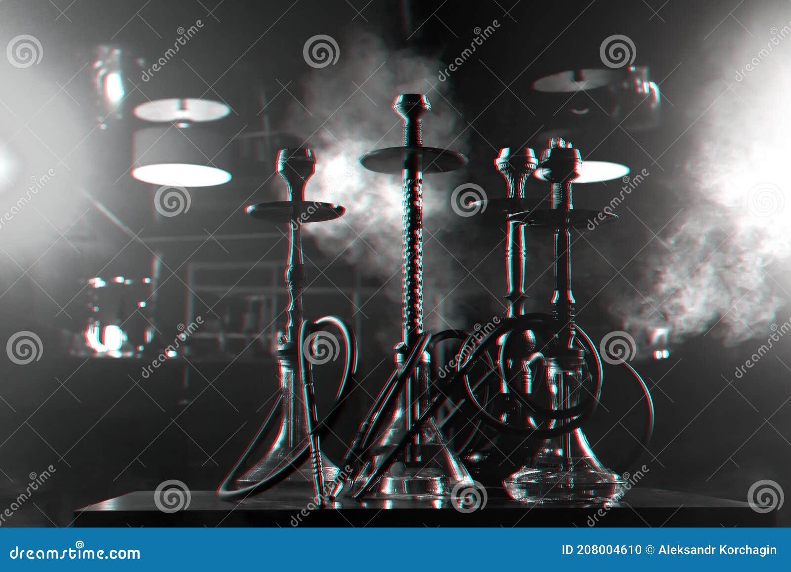 Group of Hookahs on the Table in the Restaurant Stock Photo - Image of ...