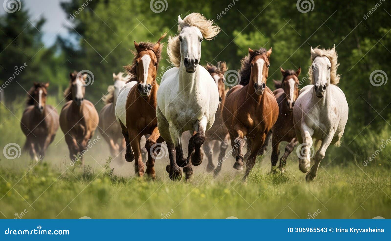 A Group of Horses Running Across a Meadow, Captured in a Dynamic Action ...