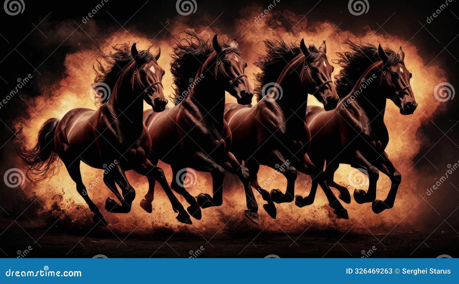 A Group of Horses Running in a Circle with Fire Behind Them, AI Stock ...
