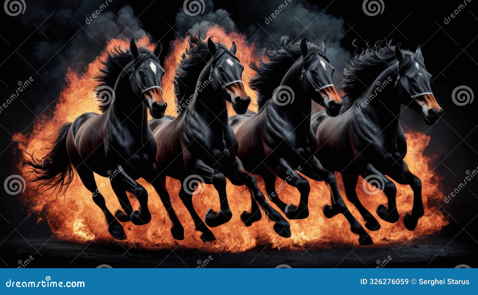 A Group of Horses Running through a Fire with Flames Behind Them, AI ...