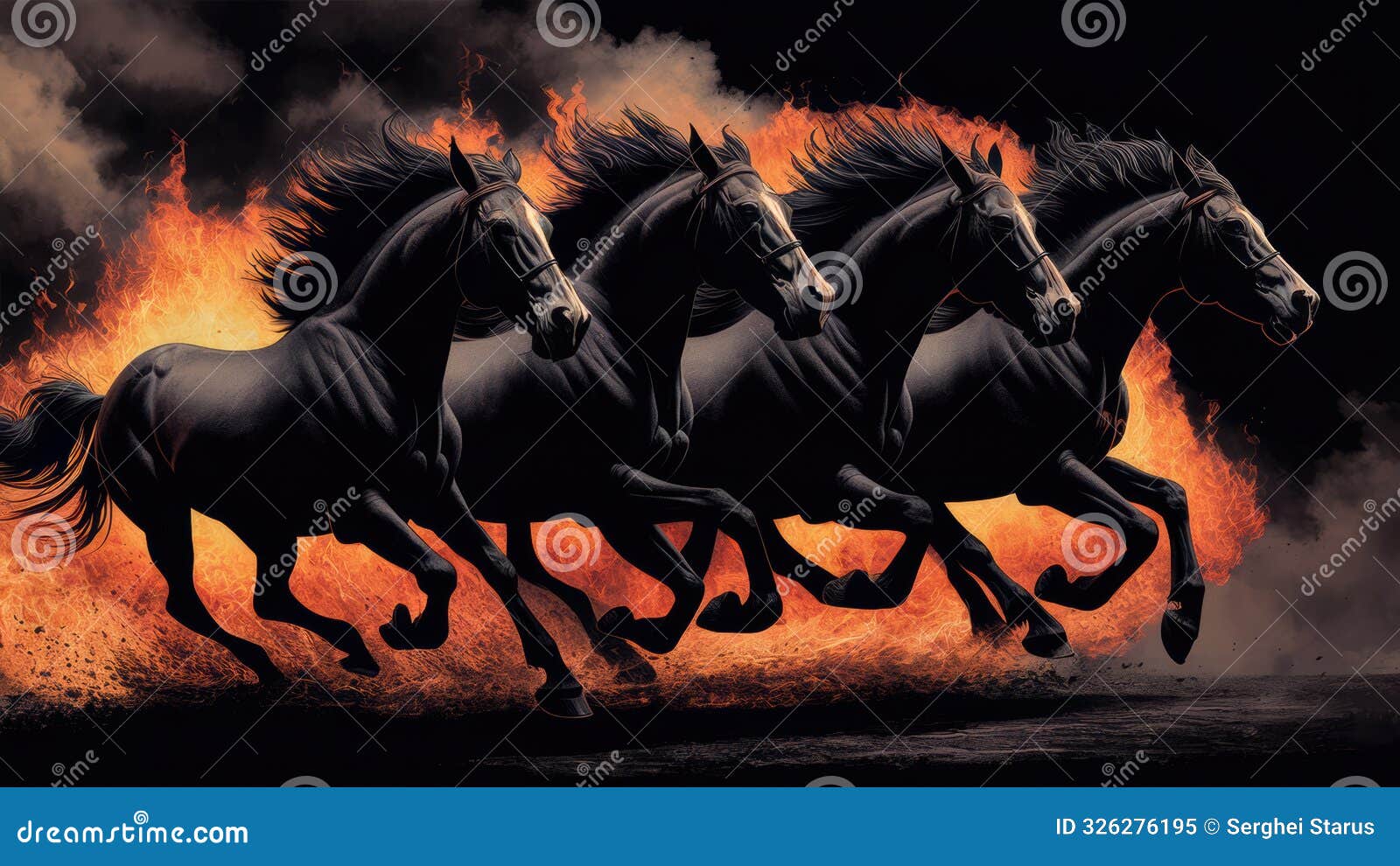 A Group of Horses Running through a Fire with Smoke in the Air, AI ...