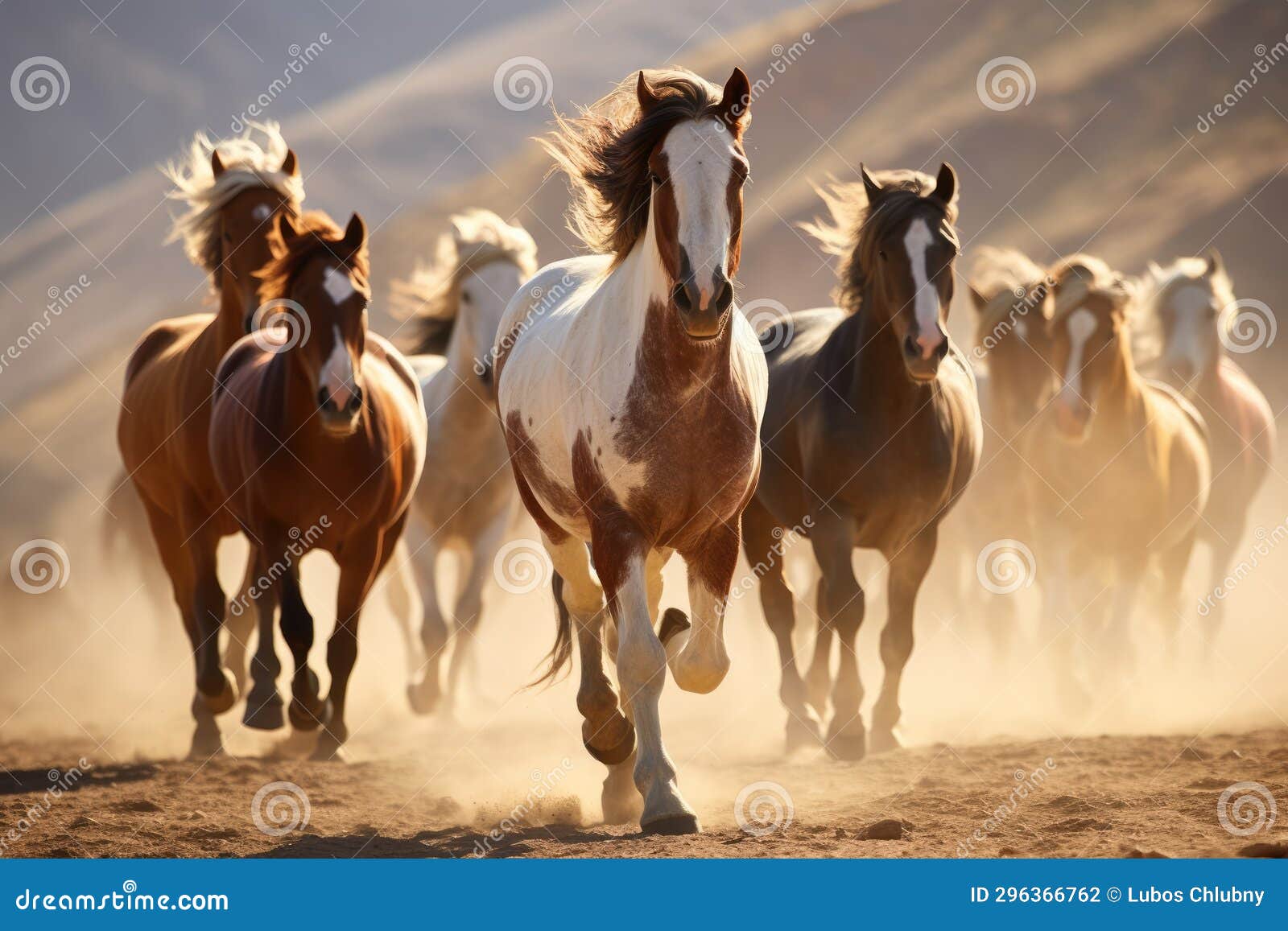 Group Of Horses Running Gallop. Mustangs In The Desert Stock ...