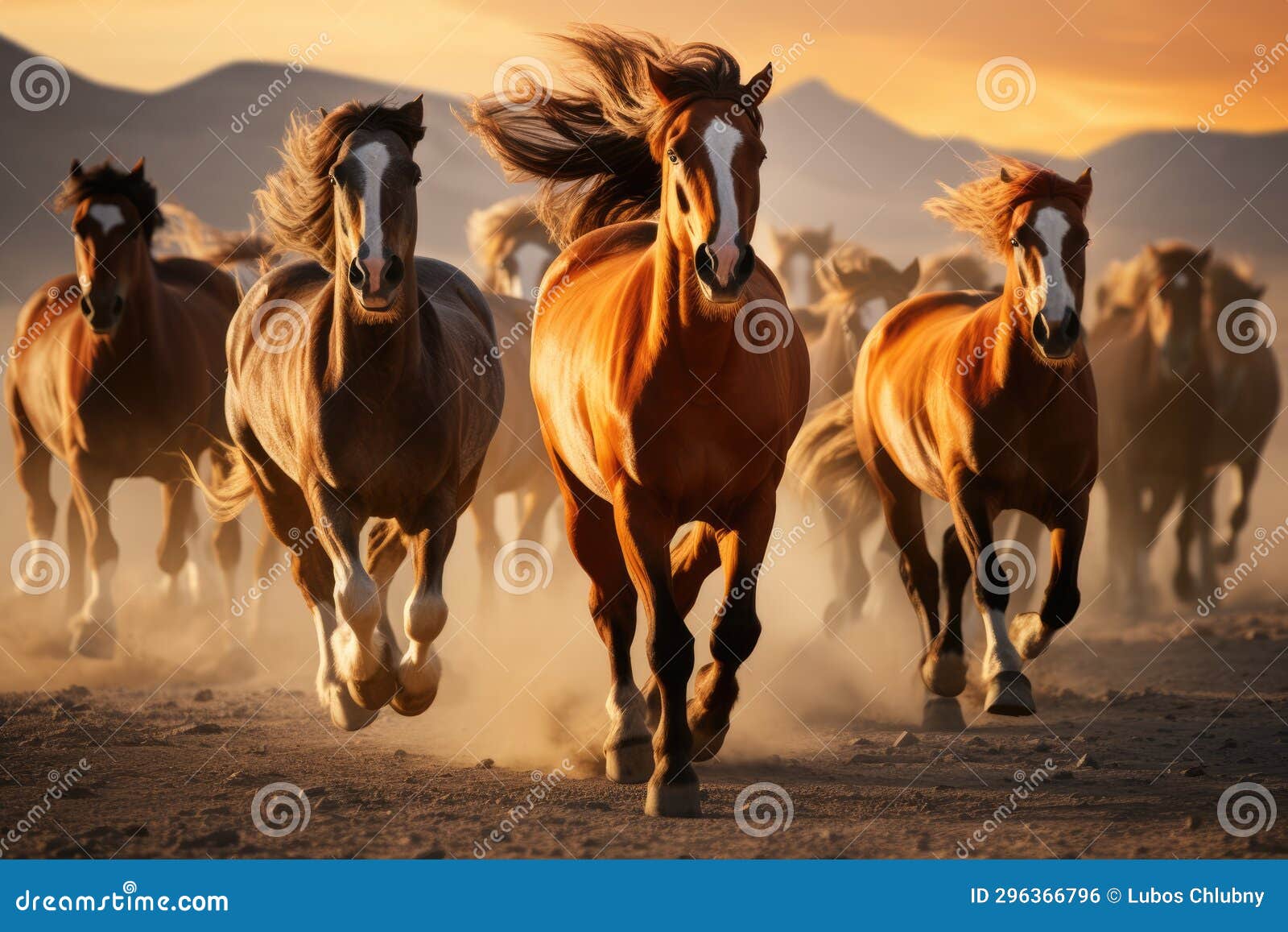 Group of Horses Running Gallop. Mustangs in the Desert Stock ...