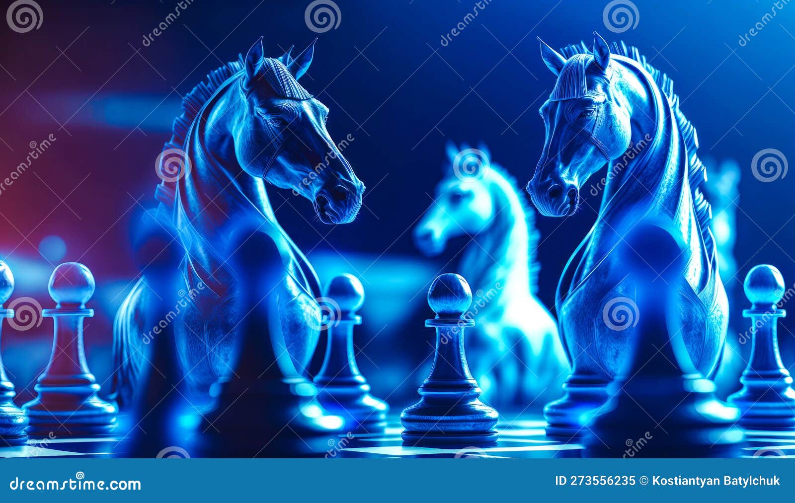 Group of Horses Standing on Top of Chess Board. Generative AI Stock ...