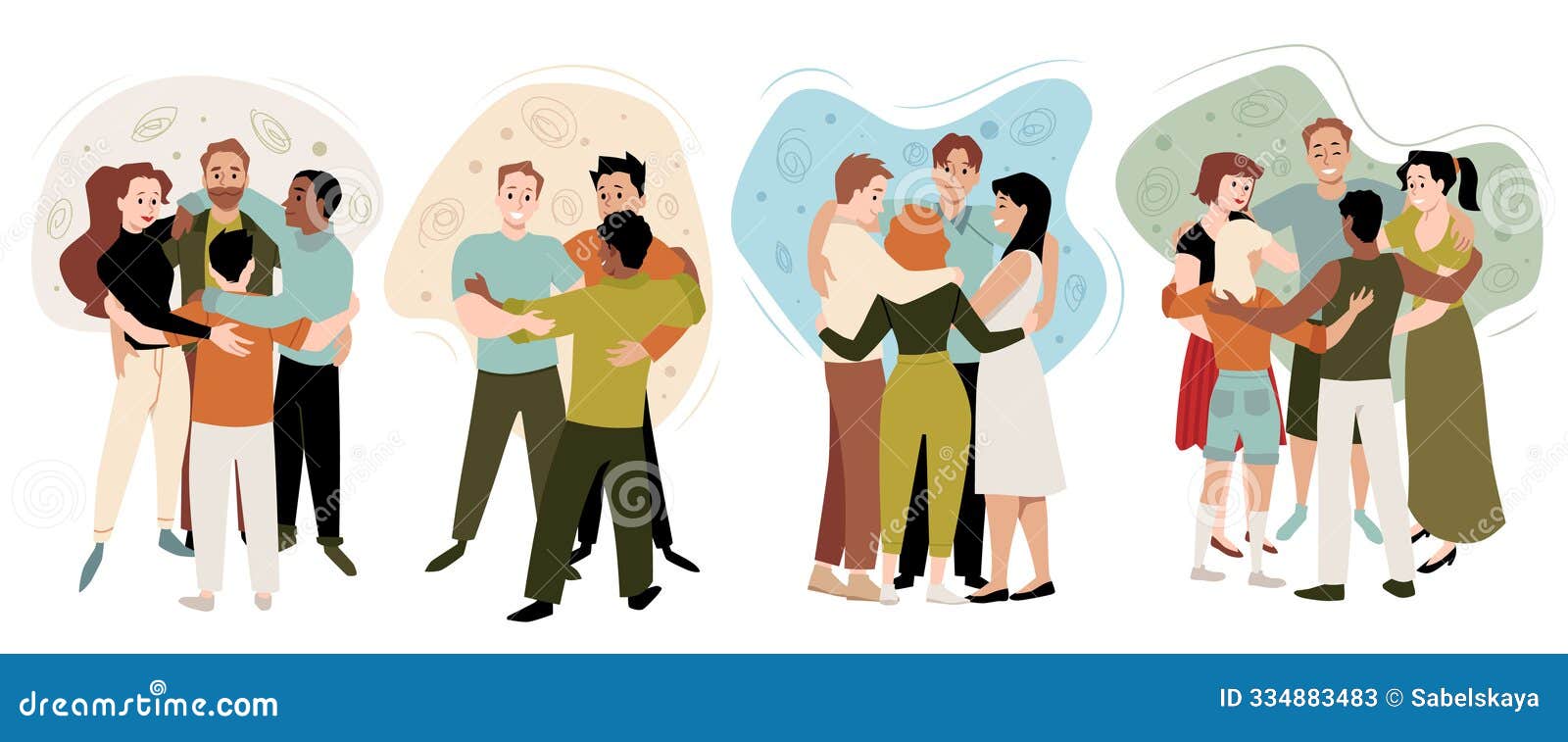 A Collection of Vector Illustrations on a White Background: Group Hugs ...