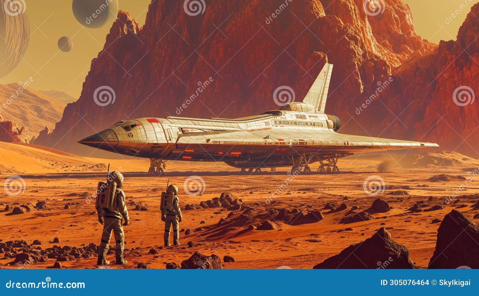 A Group of Human Colonizers is Shown Disembarking from a Spacecraft and ...