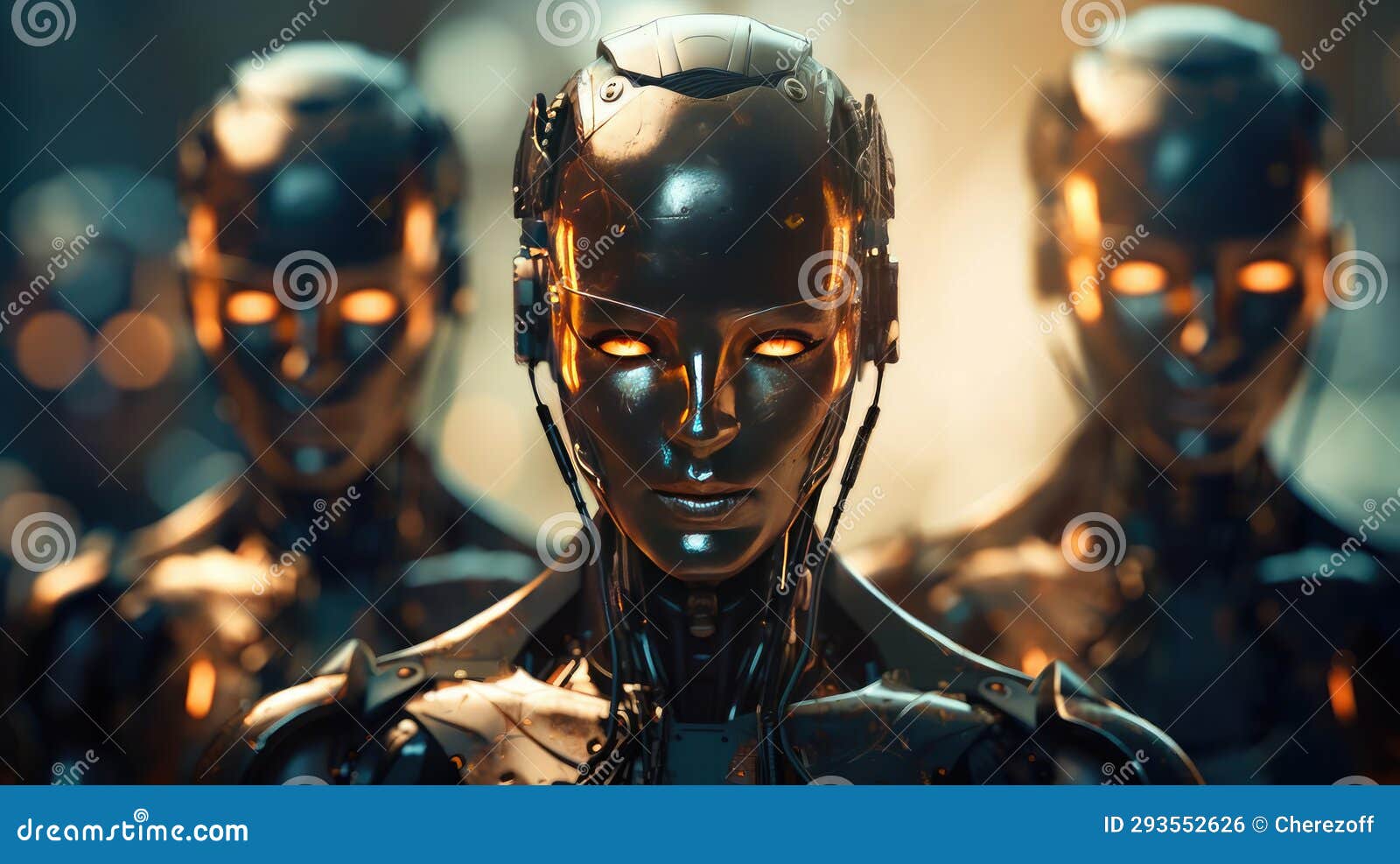 Group of a humanoid robots stock photo. Image of cybernetic - 293552626
