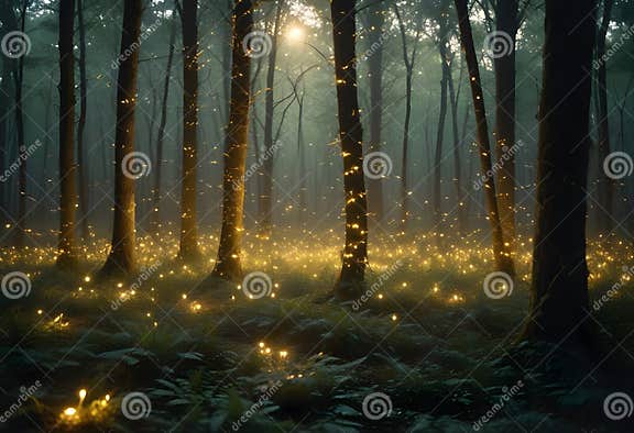 A Group of Hundreds of Fireflies Flying in the Middle of the Forest at ...