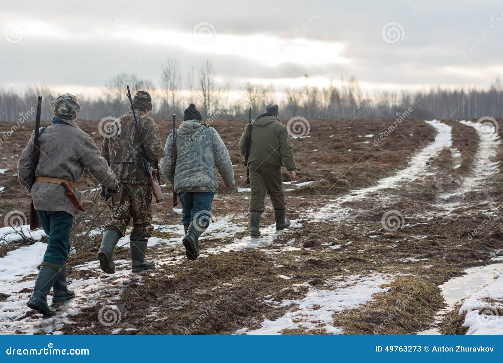 Group of Hunters Walking on the Field Editorial Stock Photo - Image of ...