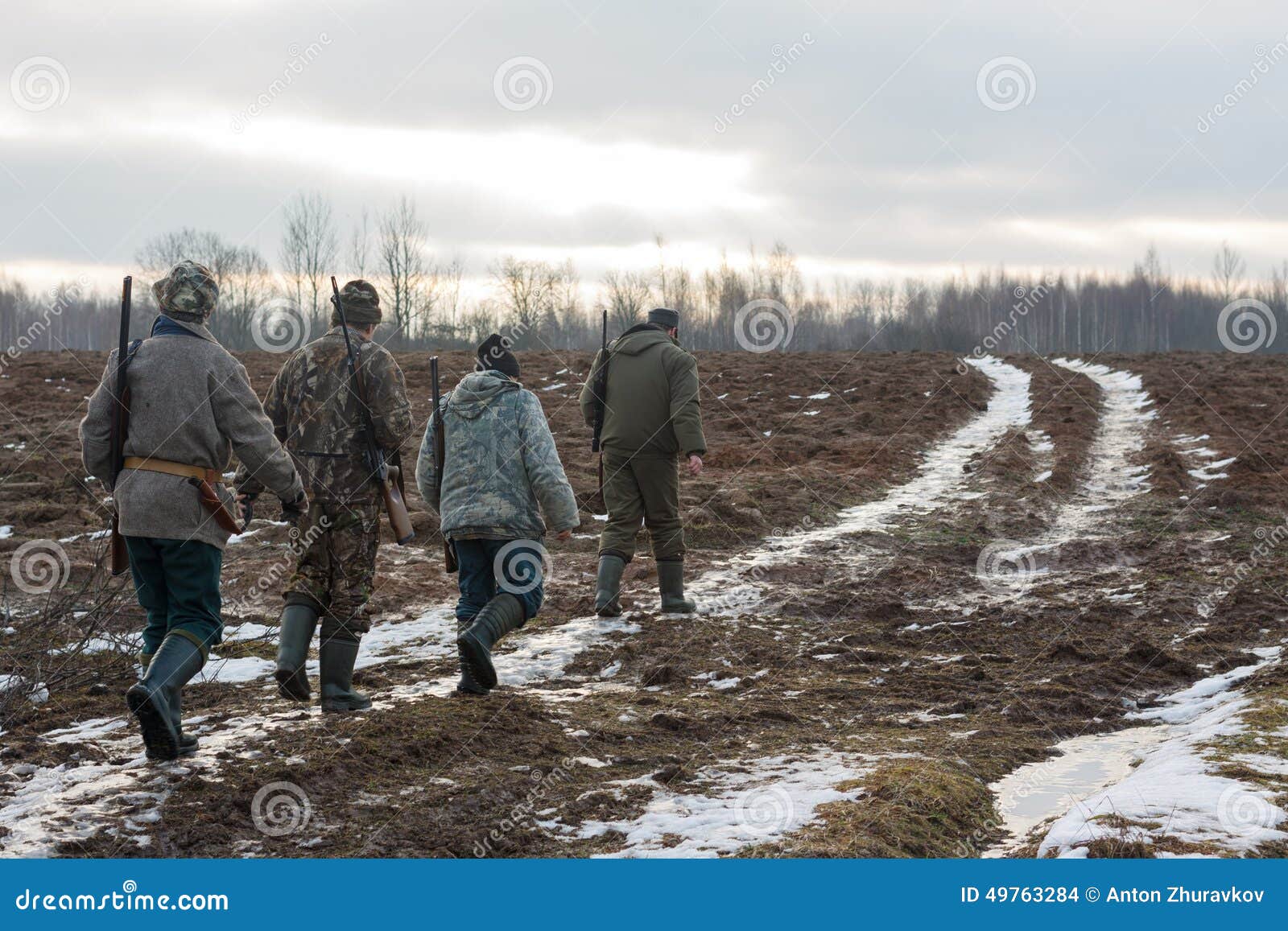 Group of Hunters Walking on the Field Editorial Stock Image - Image of ...