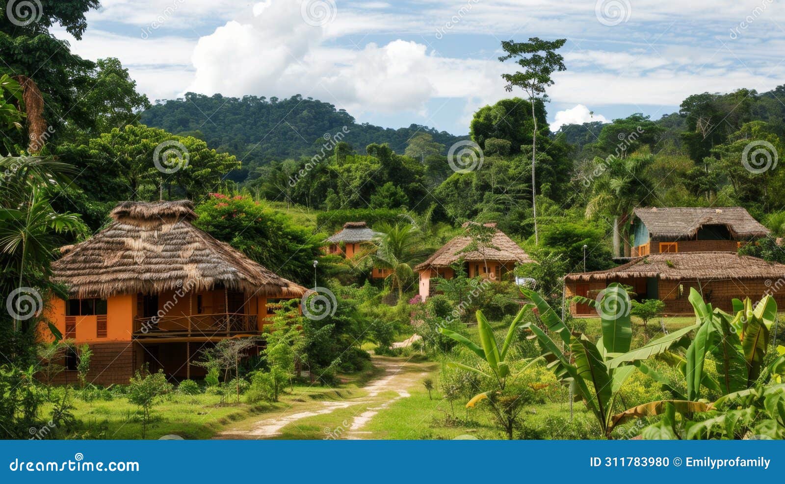 Group of Huts in Middle of Jungle Stock Photo - Image of leaves, basic ...