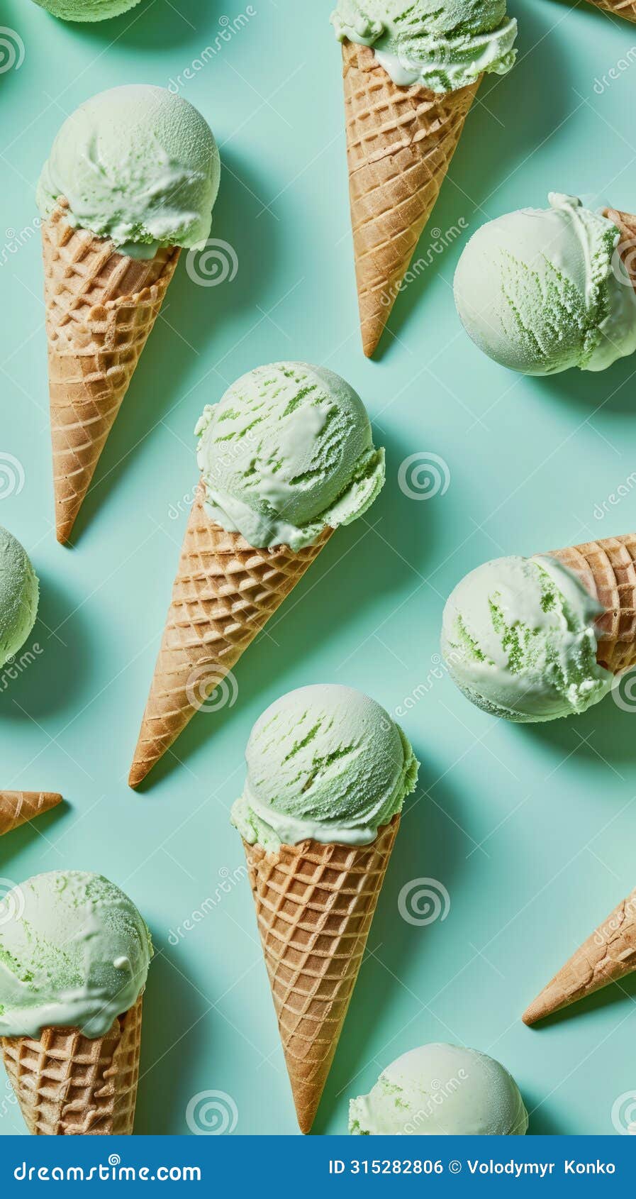 Group of Ice Cream Cones on Blue Surface Stock Photo - Image of ...