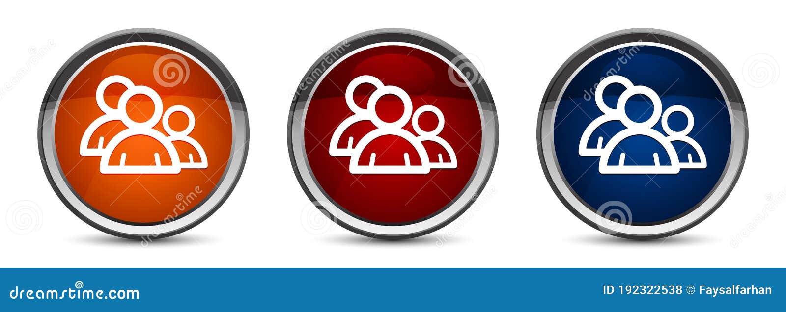 Group Icon Exclusive Blue Red and Orange Round Button Design Set Stock ...