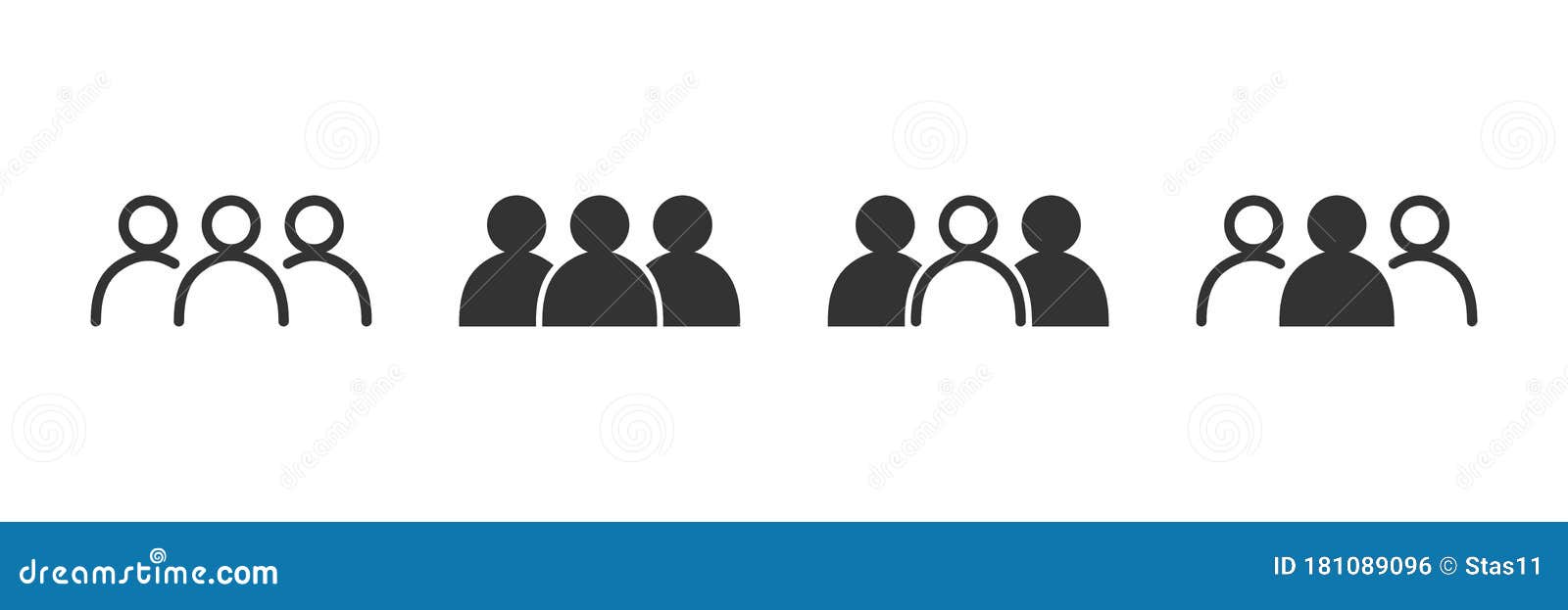 Group Icons in Four Different Versions in a Flat Design Stock Vector ...