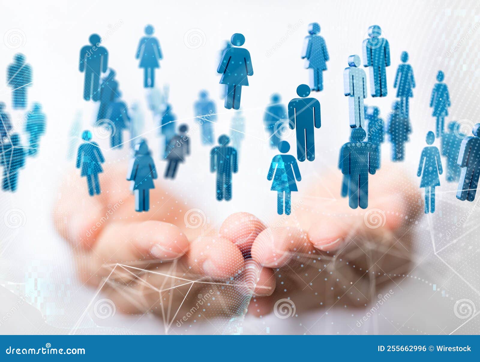Group of Illustrated People Icons Floating Above Hands Stock Photo ...