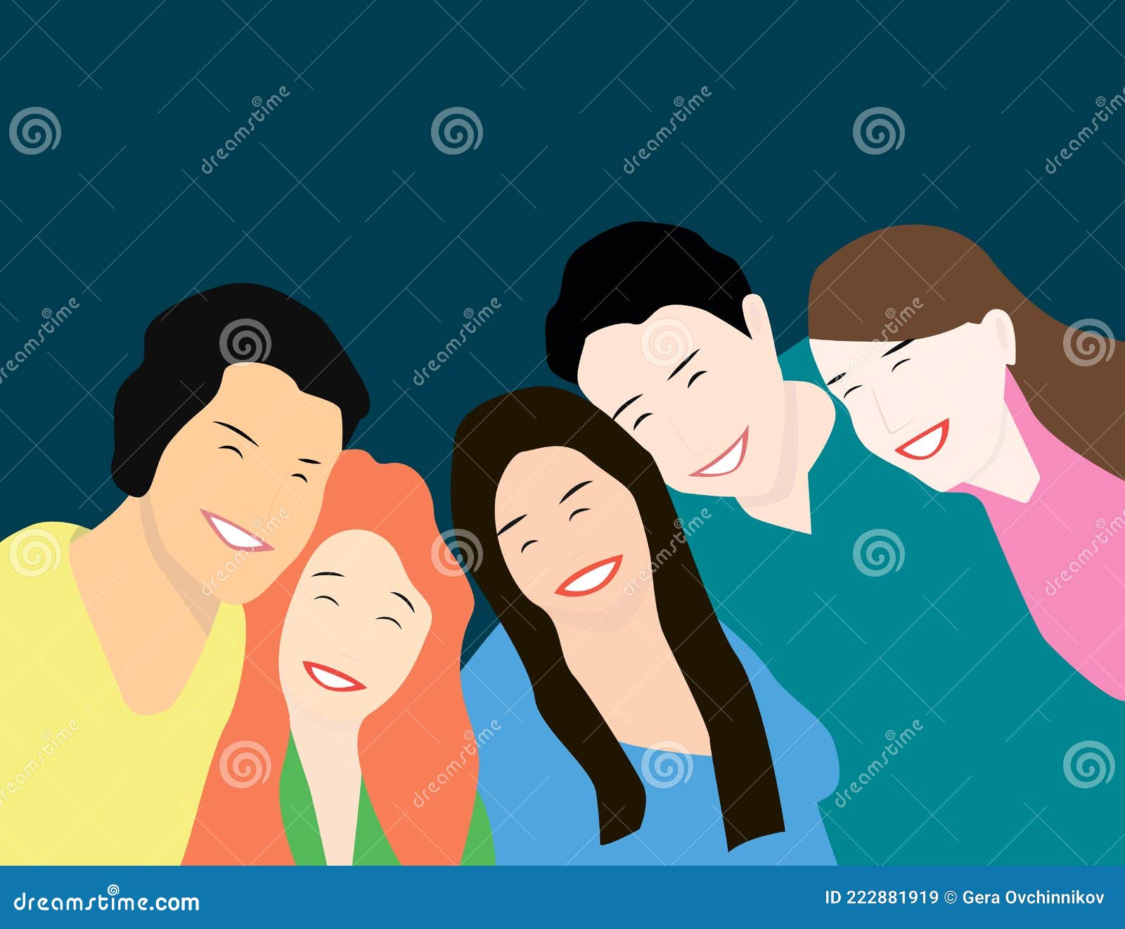 Group Illustration of Hugging Friends in Flat Style. Vector ...