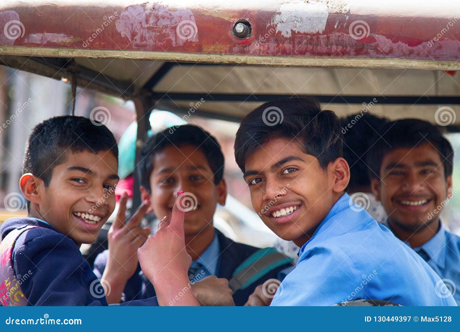 Group of Indian Students in a Rickshaw Taxi. Editorial Photography ...