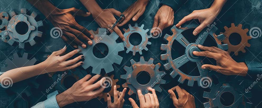 A Group of Individuals Assembling Gears on a Table during a Shared ...