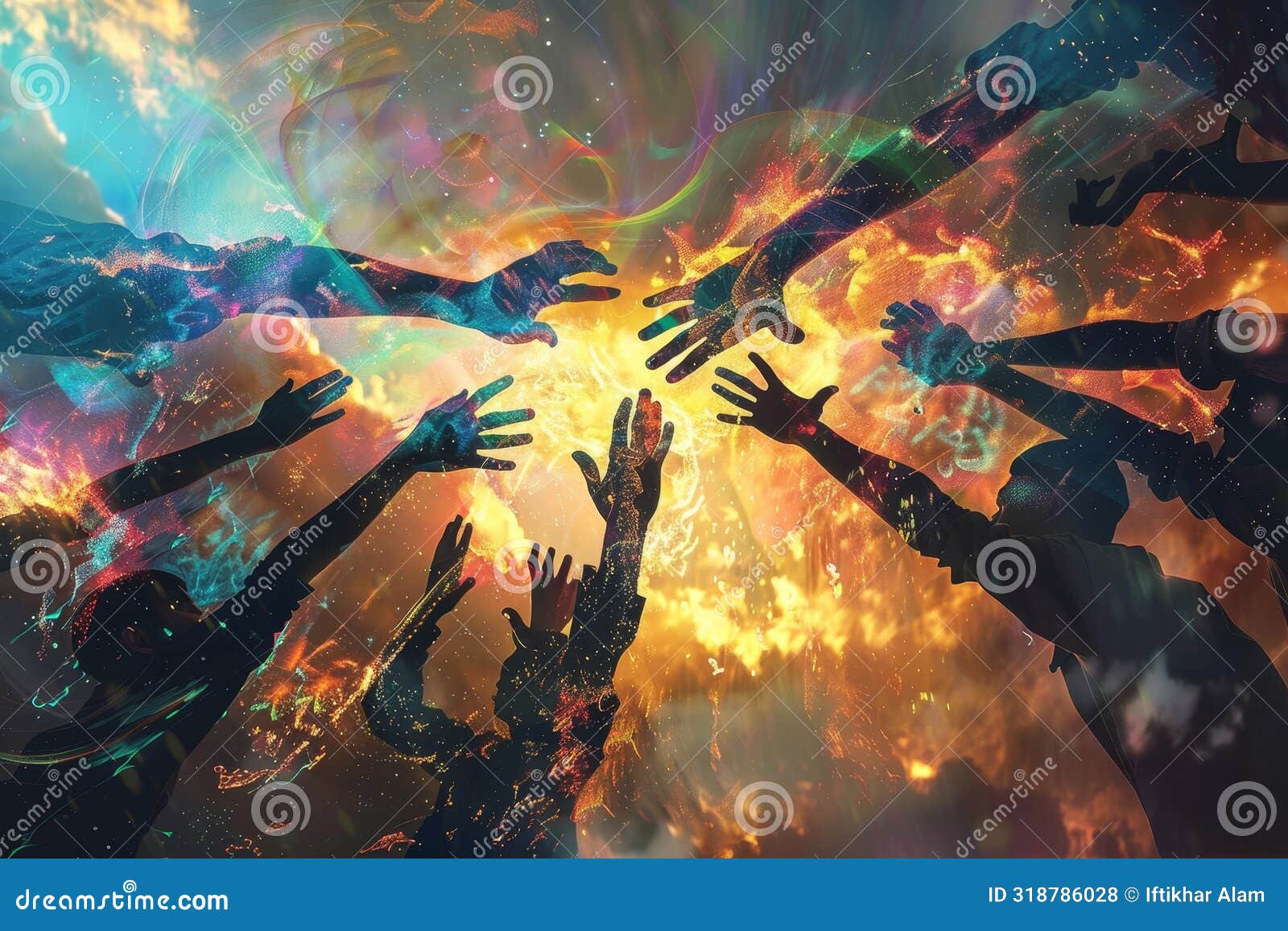 A Group of Individuals Standing Together and Extending Their Arms ...