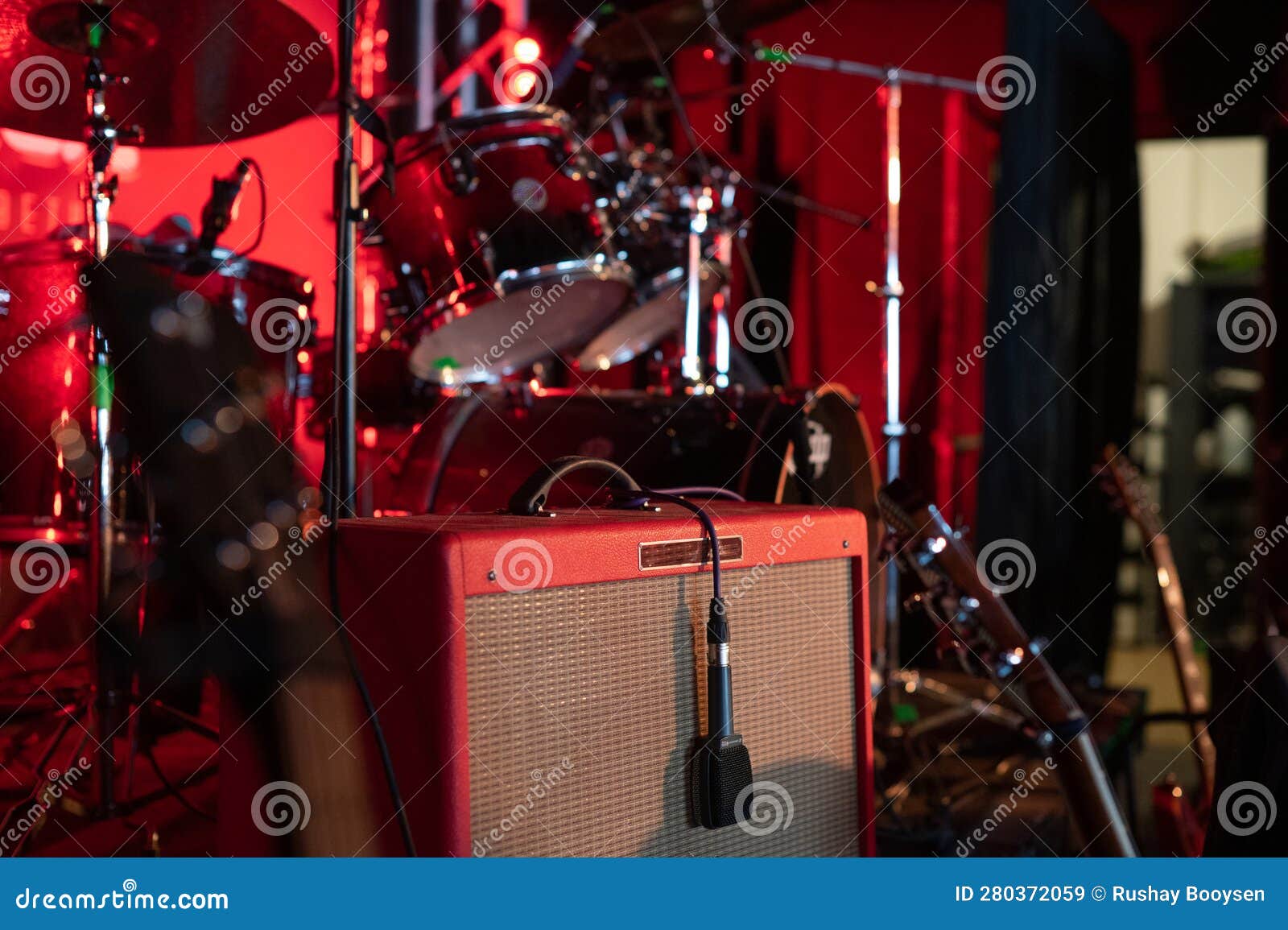 Group of Instruments Seen on Stage at Night Stock Image - Image of ...