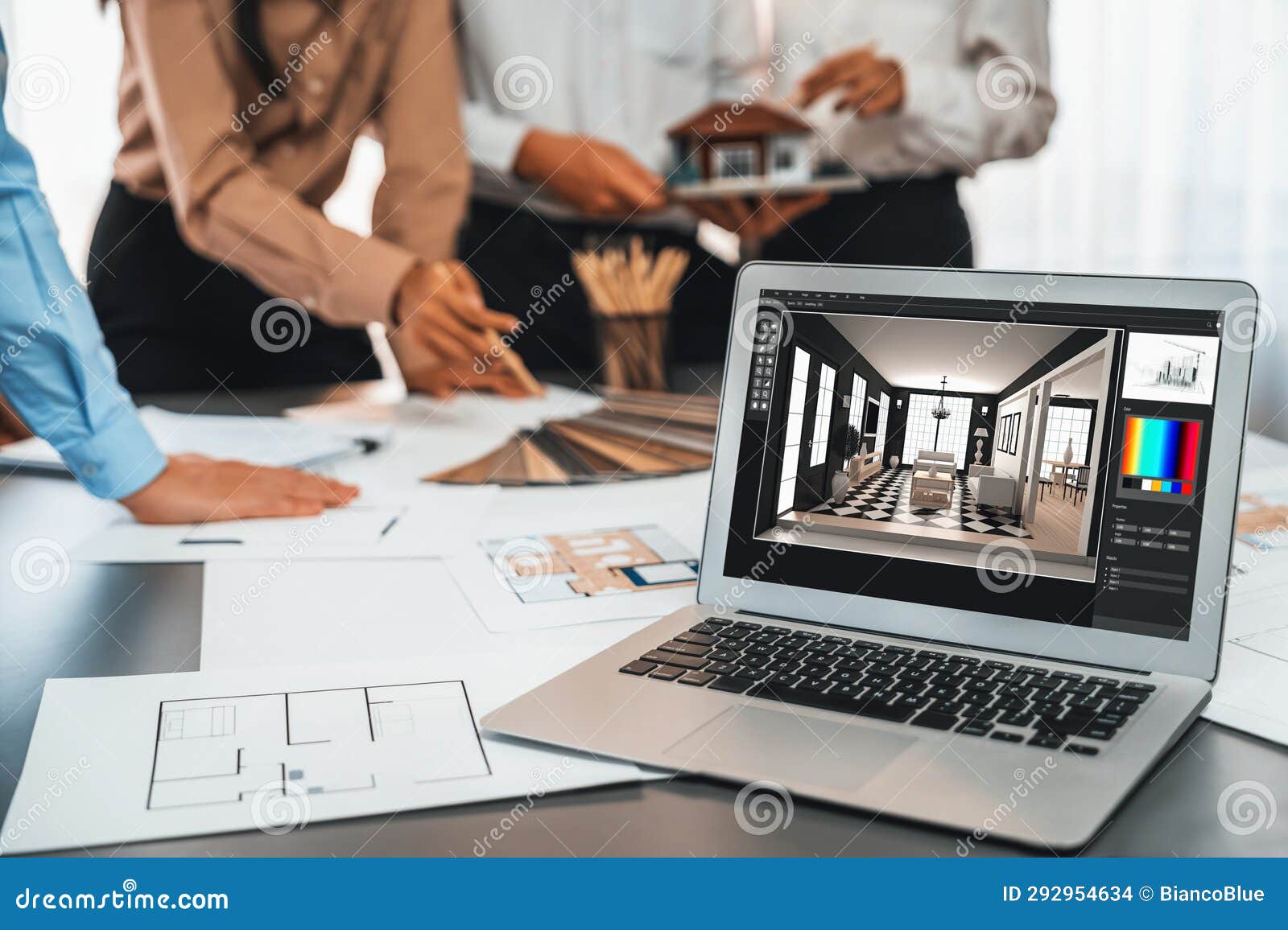 Group of Interior Architect Designer Discussing Together with Software ...
